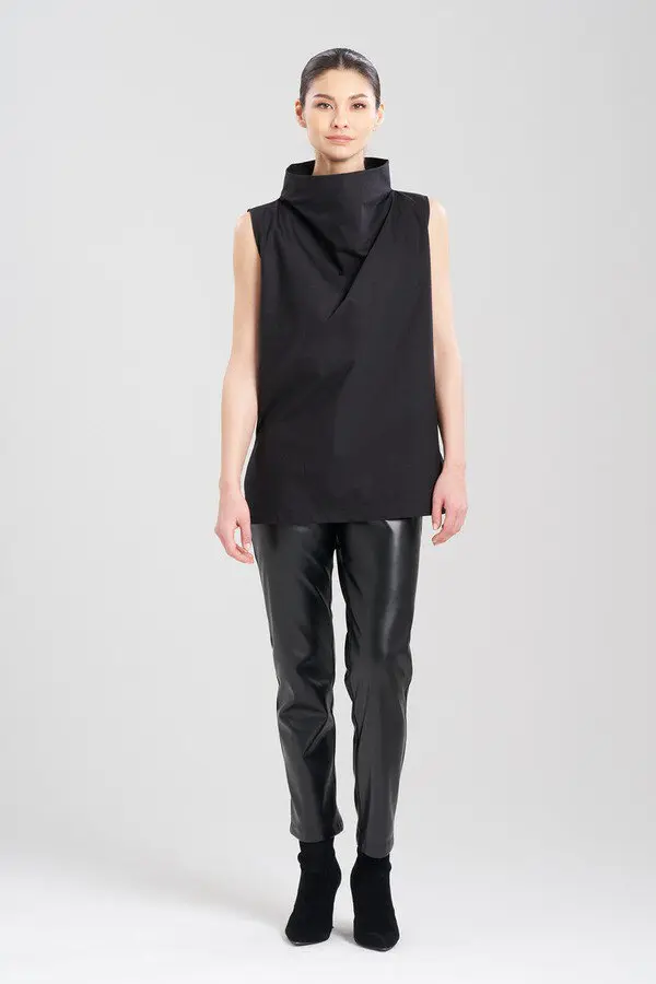Natori Cotton Poplin Funnel Neck Top