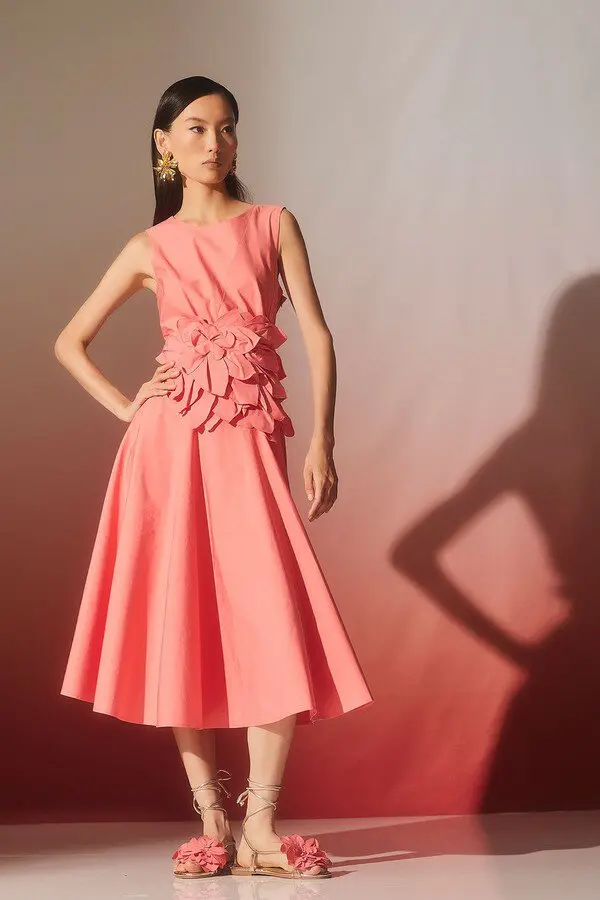 Natori Tech Cotton Taffeta Asymmetrical Seam Dress - Pink