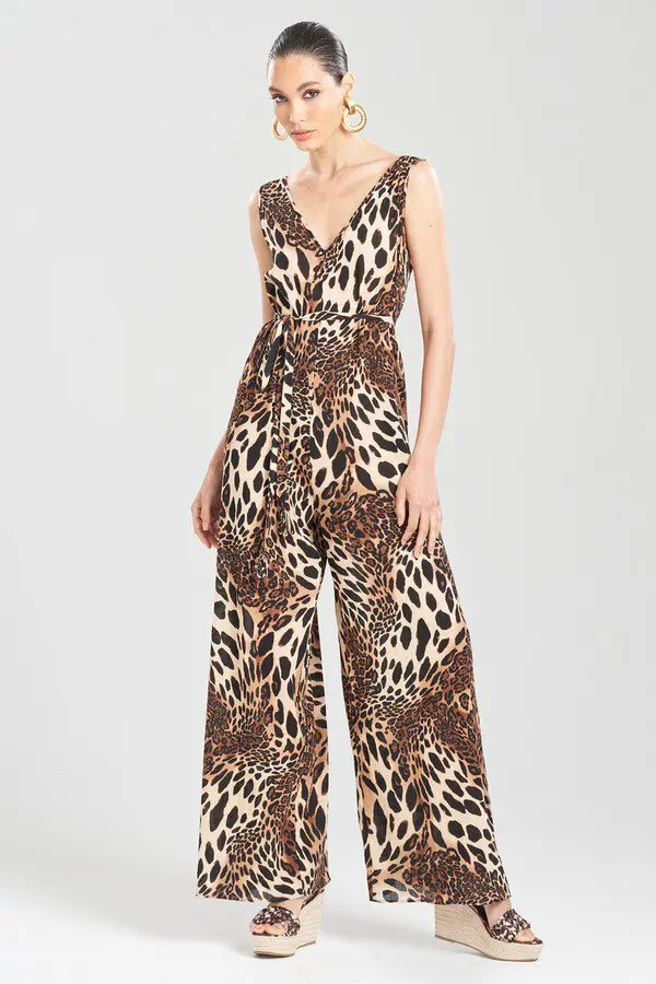 Natori Luxe Leopard Cotton Gauze Jumpsuit - Neutral