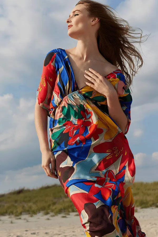 Natori Antibes Printed Obi Silk Dress