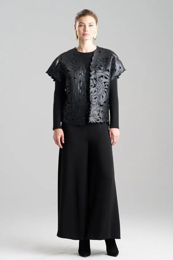 Natori Vegan Luxe Lambskin Embroidered Vest - Black