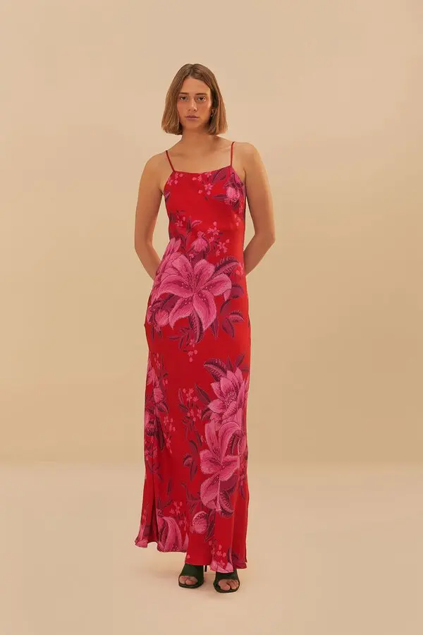 Farm Rio Red Summer Fruit Lenzing Ecovero Viscose Maxi Dress