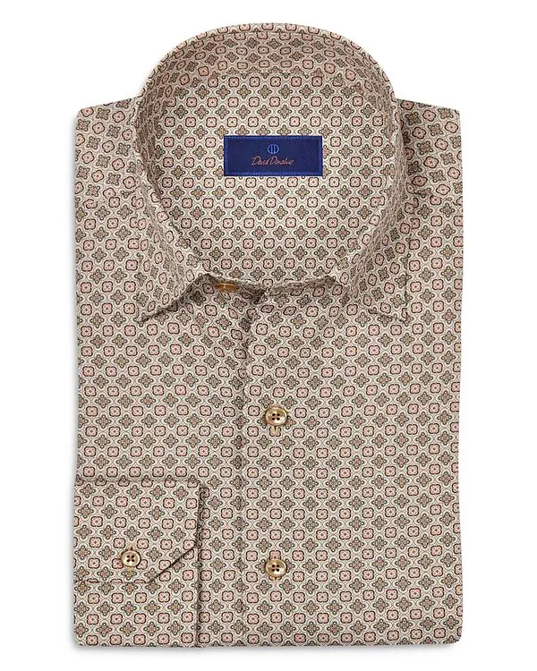 David Donahue Regular Fit Geometric Print Sport Shirt - Choc/multi