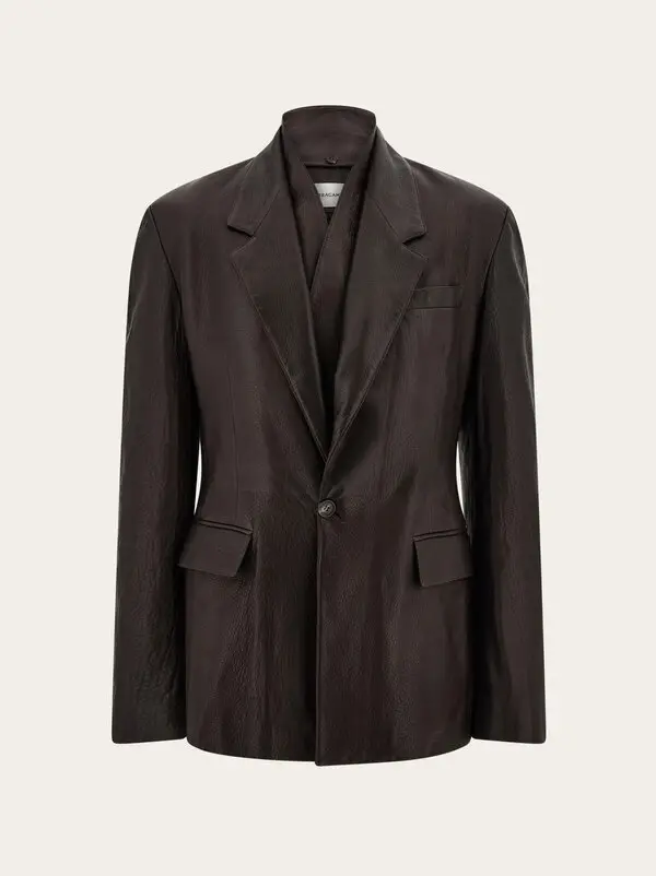 FERRAGAMO Grainy Leather Blazer - Brown