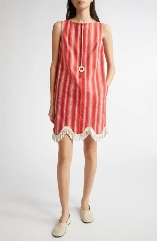 BODE Parasol Stripe Cotton Shift Dress - Red/ White