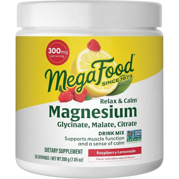 MEGAFOOD Relax + Calm Magnesium Powder-raspberry Lemonade Flavor 200 Grams