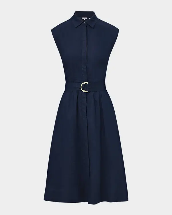 Veronica Beard Loreta Belted Linen Shirtdress - Navy
