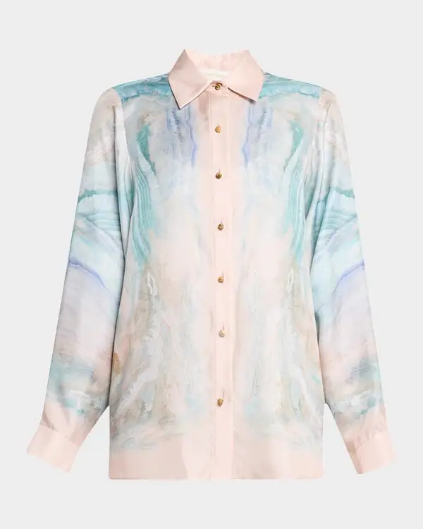 Zimmermann Illuminate Relaxed Silk Shirt - Blue Agate