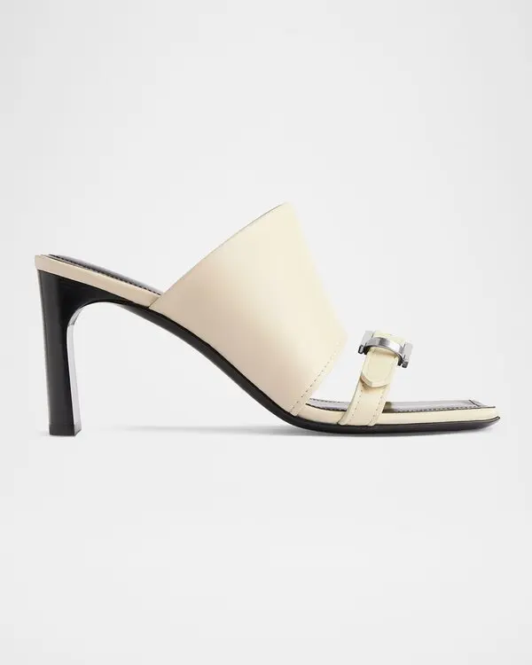 Balenciaga Bel Air Buckle Mule Sandals - 9278 Soya/aged Silver