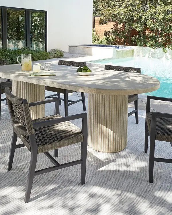 Neiman Marcus Reeded Double Pedestal Outdoor Dining Table