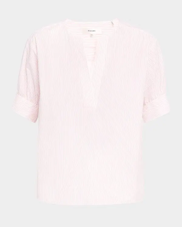 FRAME Stripe V-neck Top - Azalea Multi