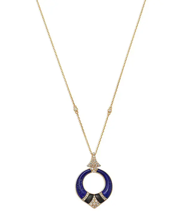 Bloomingdale'S Lapis, Onyx, & Diamond 14k Yellow Gold Pendant Necklace