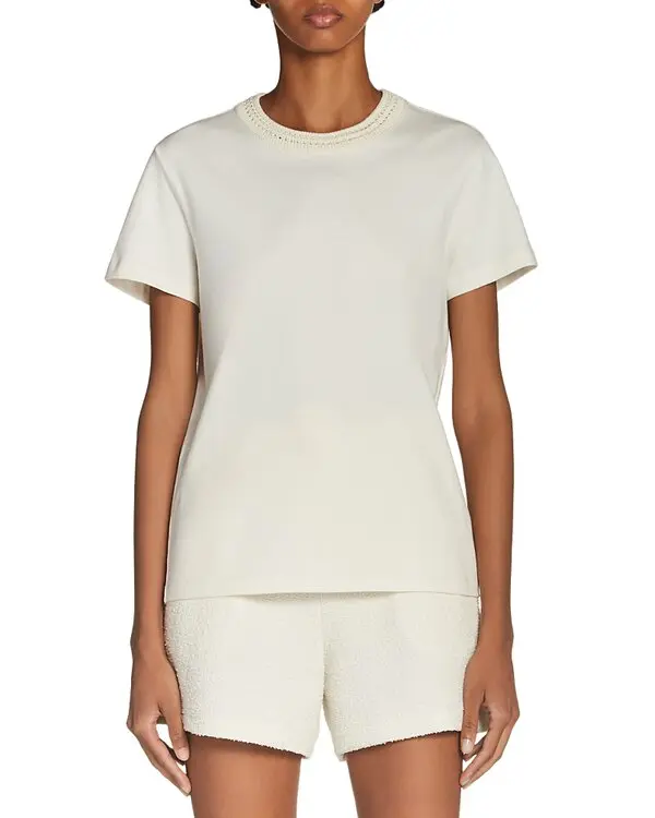 Moncler Crocheted Neck Tee - Natural
