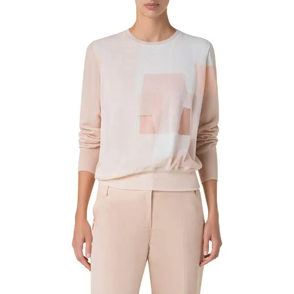 Akris Intarsia Trapezoid Cotton & Silk Blend Sweater