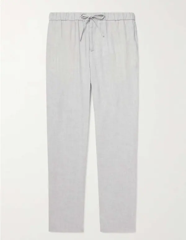 Frescobol Carioca Oscar Straight-leg Linen And Cotton-blend Drawstring Trousers - Gray