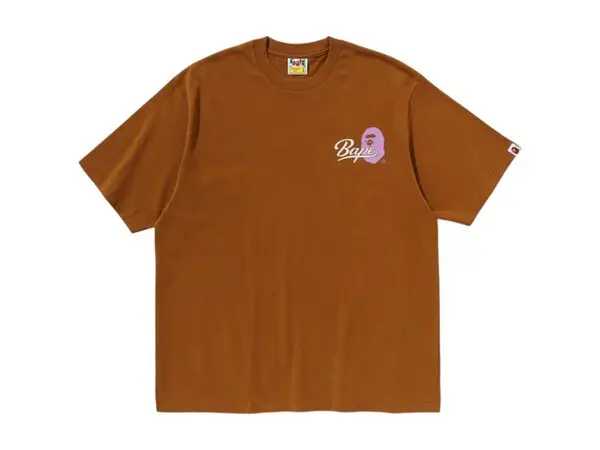 BAPE Cursive College Logo Relaxed Fit Tee Shirt - Brown