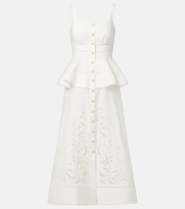 SELF-PORTRAIT Peplum Midi Dress - White