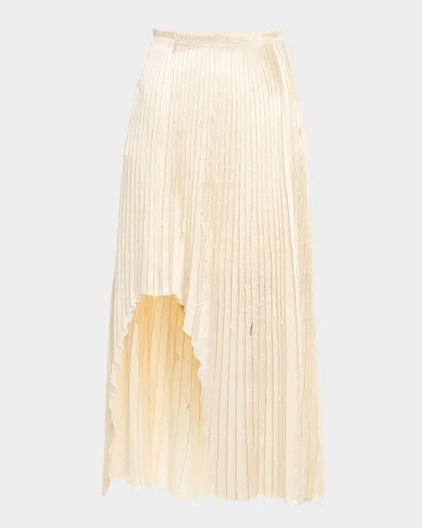 JASON WU Pleated Crinkle Satin High-low Skirt - Ivory
