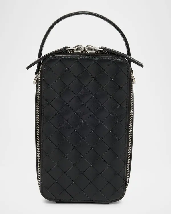 Bottega Veneta Getaway Leather Crossbody Phone Pouch - Titanium