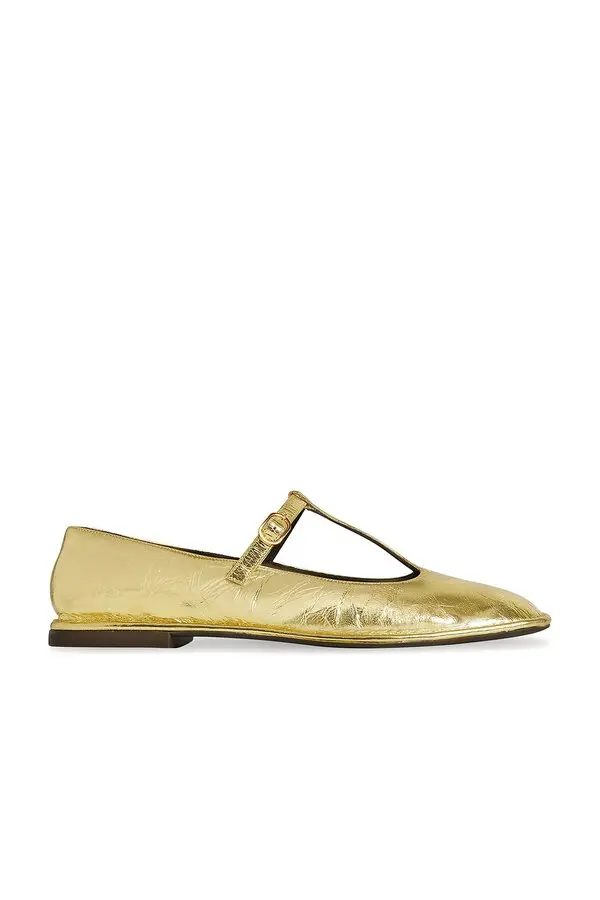 THE ROW Square T-strap Flat - Gold