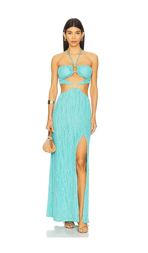 Luli Fama Double Loop Bandeau Long Dress - Aqua