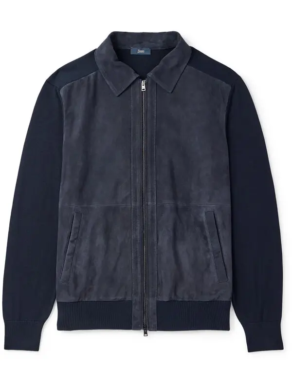 Herno Suede-panelled Cotton Jacket - Blue