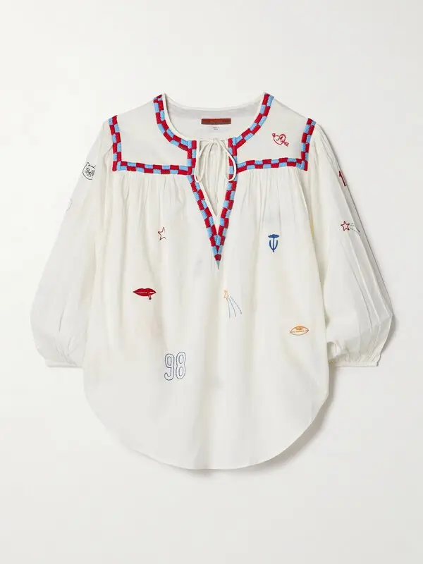 MOTHER The Breeze Embroidered Cotton-blend Voile Blouse - White