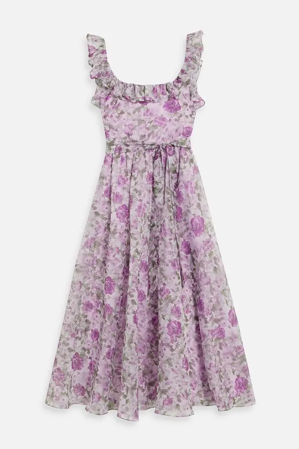 MIKAEL AGHAL Ruffled Floral-print Organza Midi Dress - Lilac