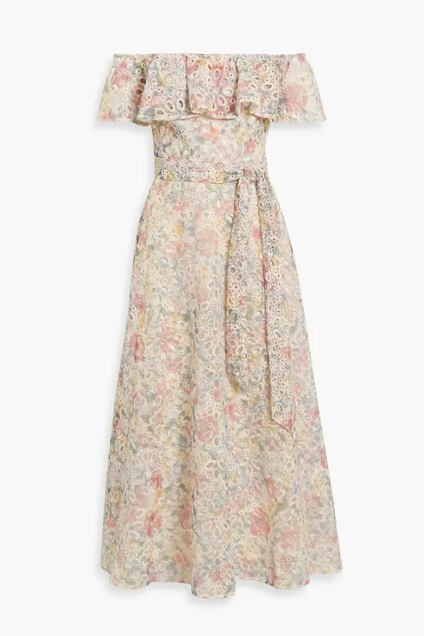 MIKAEL AGHAL Off-the-shoulder Printed Broderie Anglaise Midi Dress