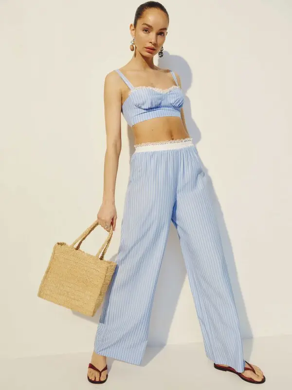 REFORMATION Pippa Two Piece - Sky Blue Stripe