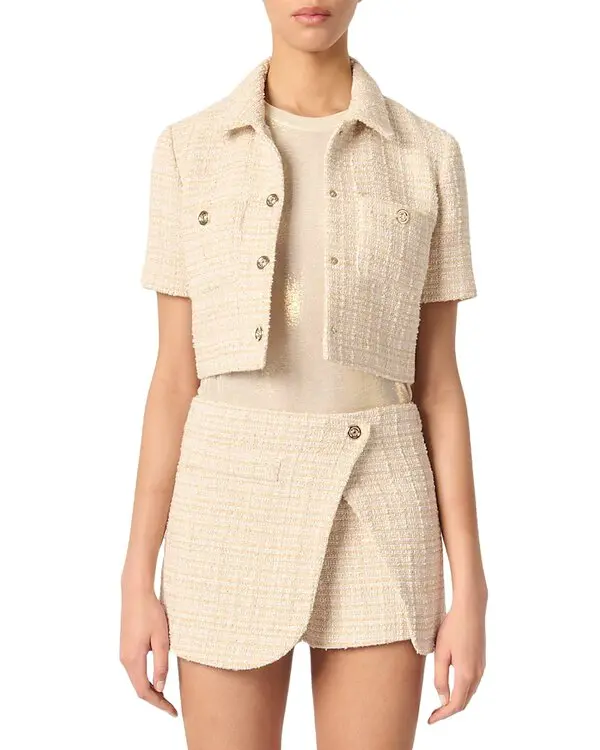 Maje Cropped Tweed Jacket - Beige