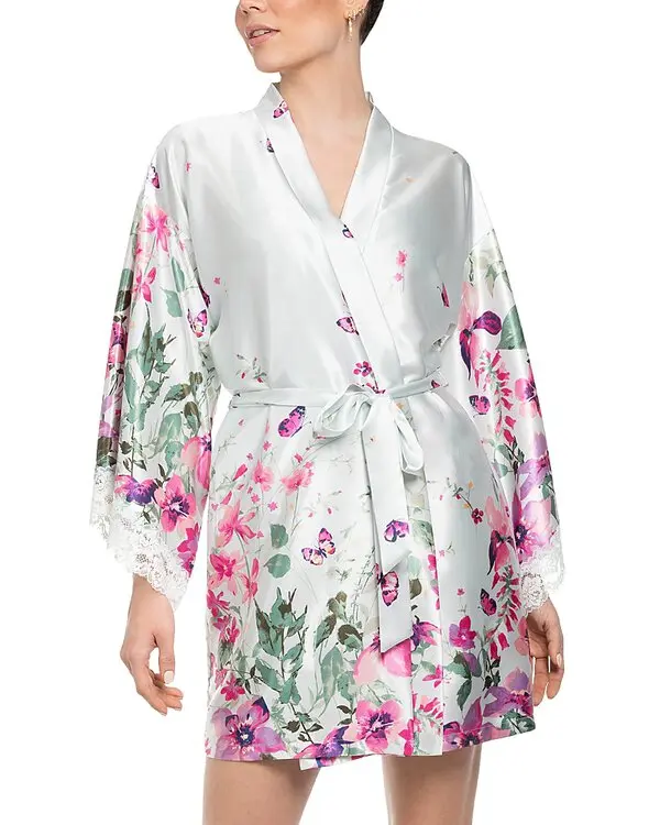 IN BLOOM BY JONQUIL Satin Floral Border Wrap Robe