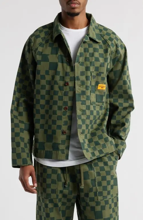 SERVICE WORKS Organic Cotton Drill Front Of House Jacket - Olive Checker