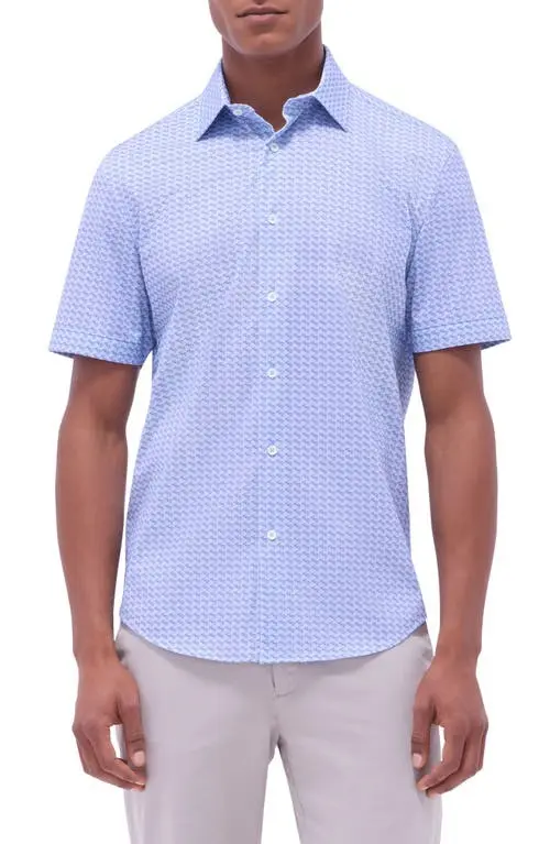 Bugatchi Miles Ooohcotton® Motorcycle Print Short Sleeve Button-up Shirt - Air Blue