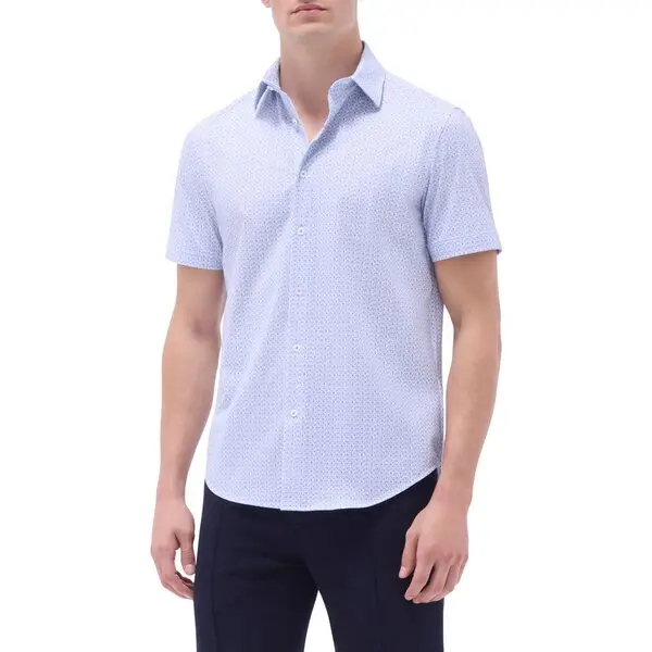 Bugatchi Miles Ooohcotton® Floral Short Sleeve Button-up Shirt - Cobalt