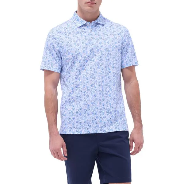 Bugatchi Victor Ooohcotton® Leaf Print Polo - Classic Blue