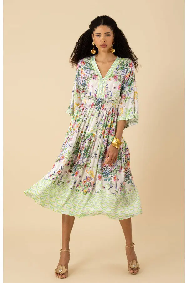 Hale Bob Zahra Kimono Midi Dress - Neutral