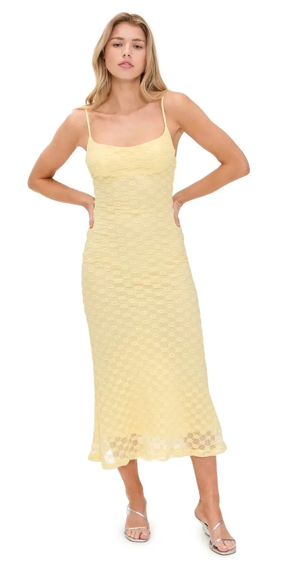 Bardot Adoni Mesh Midi Dress - Canary Yellow