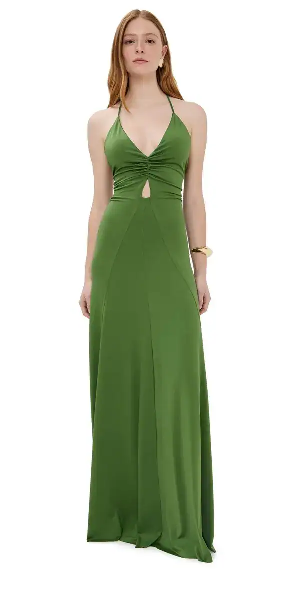 Victoria Beckham V-Neck Ruched Cami Gown - Algae - 75% Off | Editorialist