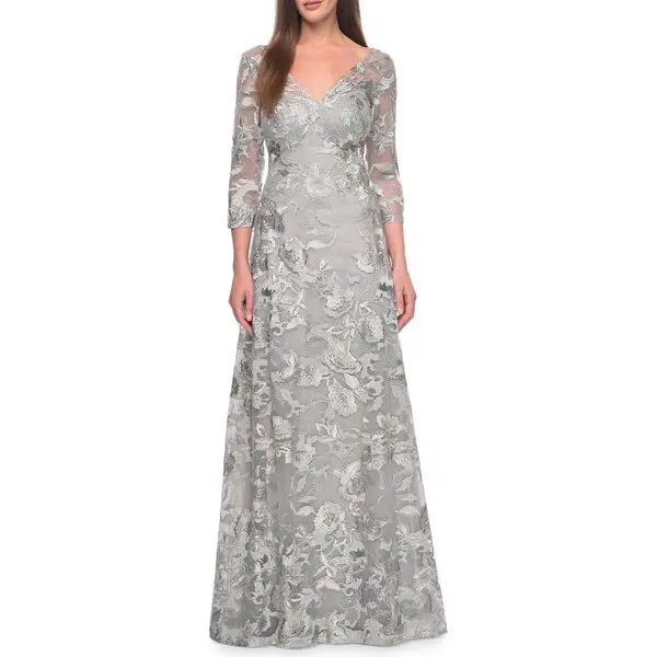 LABOMME Lace A-line Gown With Sleeves