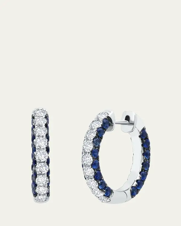 GRAZIELA 18k White Gold Diamond And Sapphire Hoop Earrings
