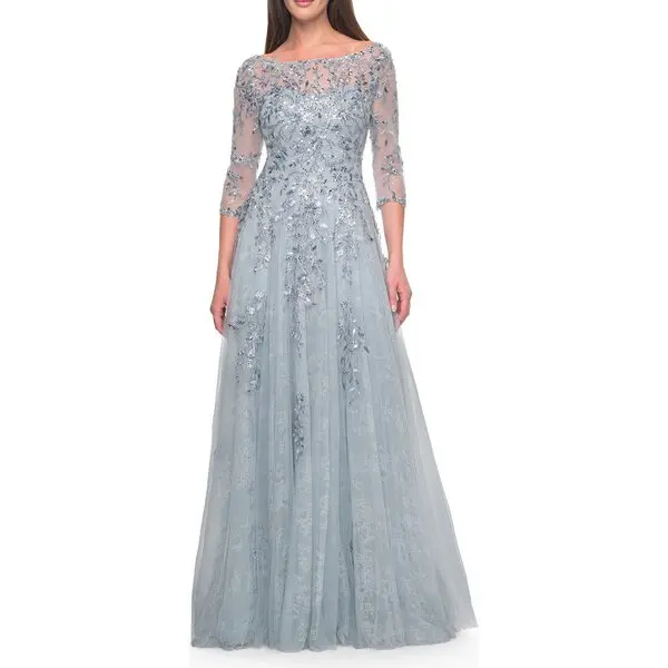 LABOMME A-line Lace And Beaded Gown
