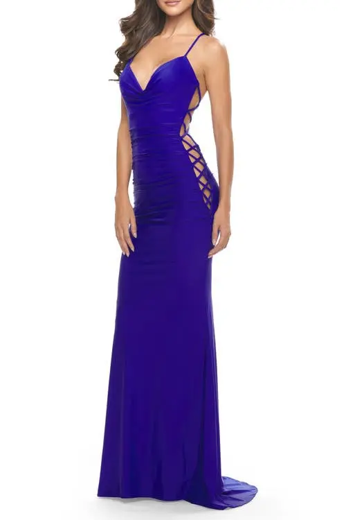 LABOMME Jersey Gown With Criss-cross Details - Royal Blue