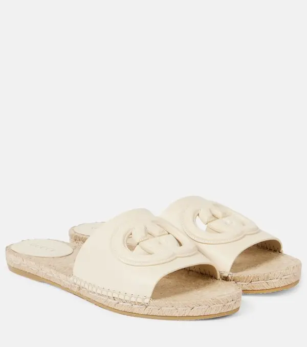 Gucci Cut Leather Espadrille Slides - White