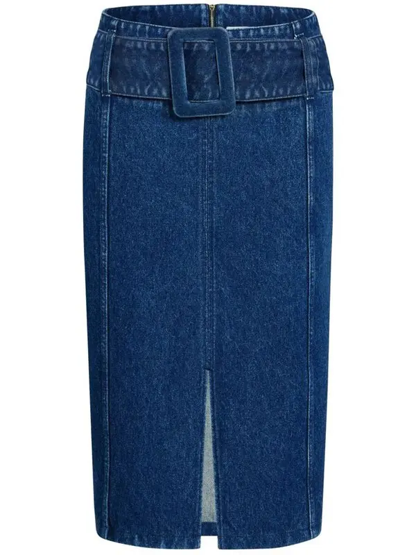Patou Belted Midi Skirt - Blue