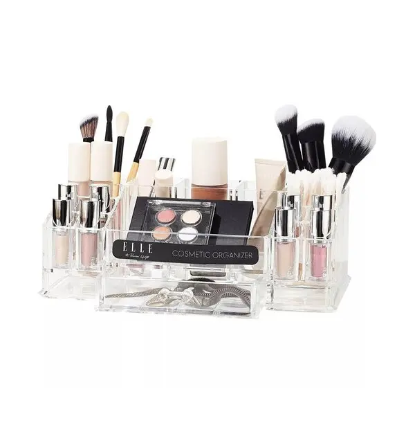 ELLE Acrylic Makeup Tray Organizerâ 16 Compartments 1 Drawer