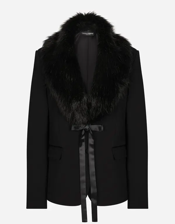 Dolce & Gabbana Wool Jacket With Faux Fur Collar