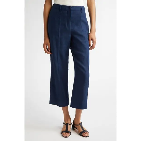 Max Mara Marco Stretch Linen & Cotton Crop Pants - Navy