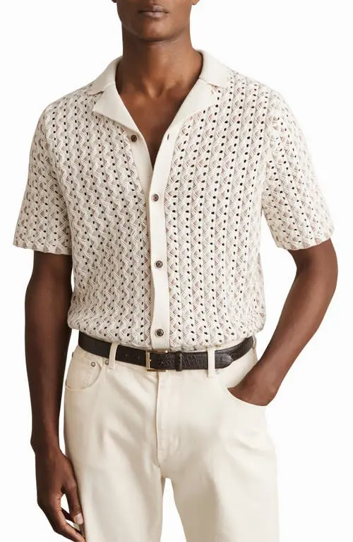REISS Roulette Open Knit Camp Shirt - Natural