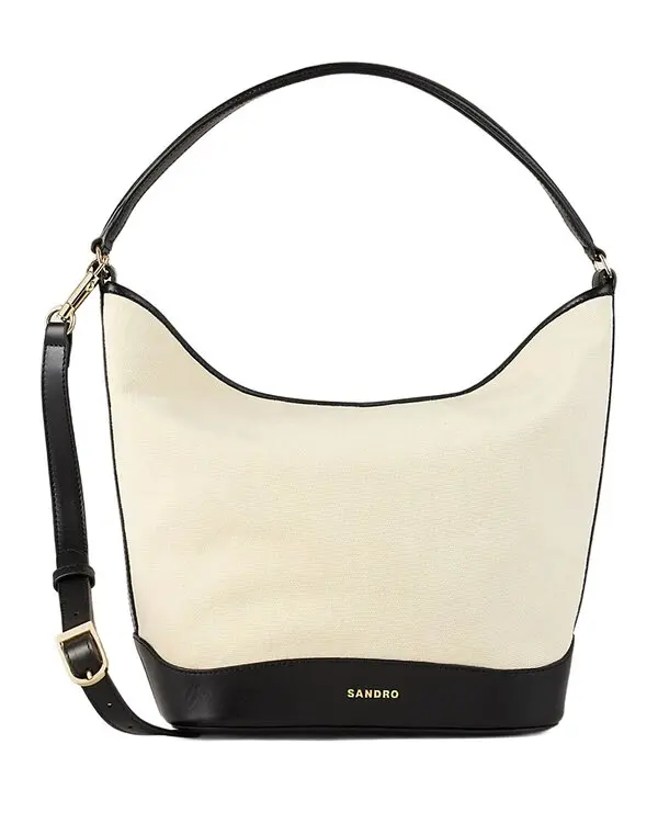 Sandro Canvas Bucket Bag - Ecru/black